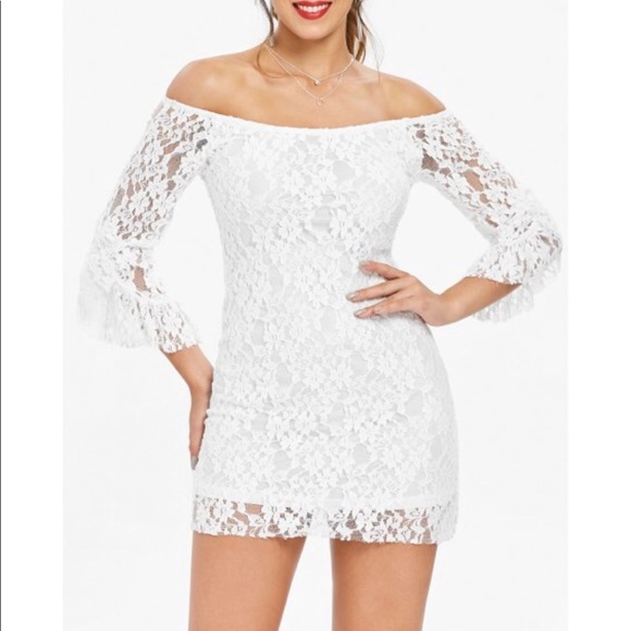 Dresses | Mini Off The Shoulder White Lace Dress Medium | Poshmark